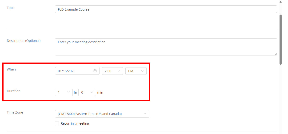 How do I schedule a Zoom meeting link in Canvas?